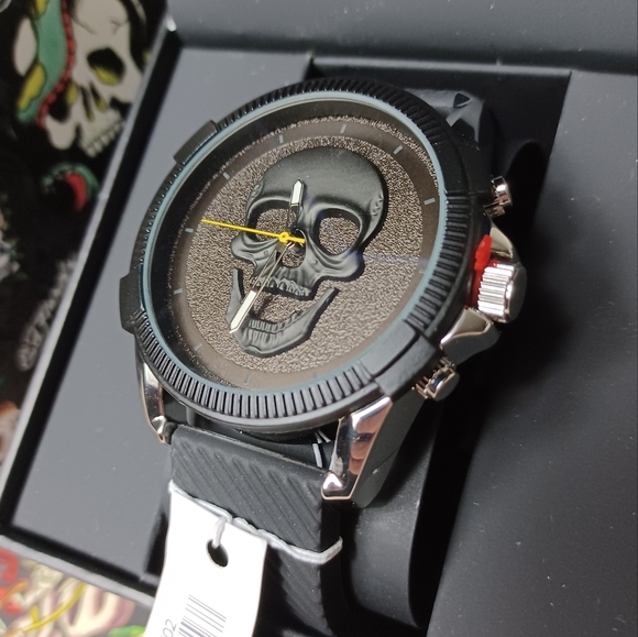 Ed Hardy | Accessories | Ed Hardy Mens Black Skull Wrist Watch | Poshmark
